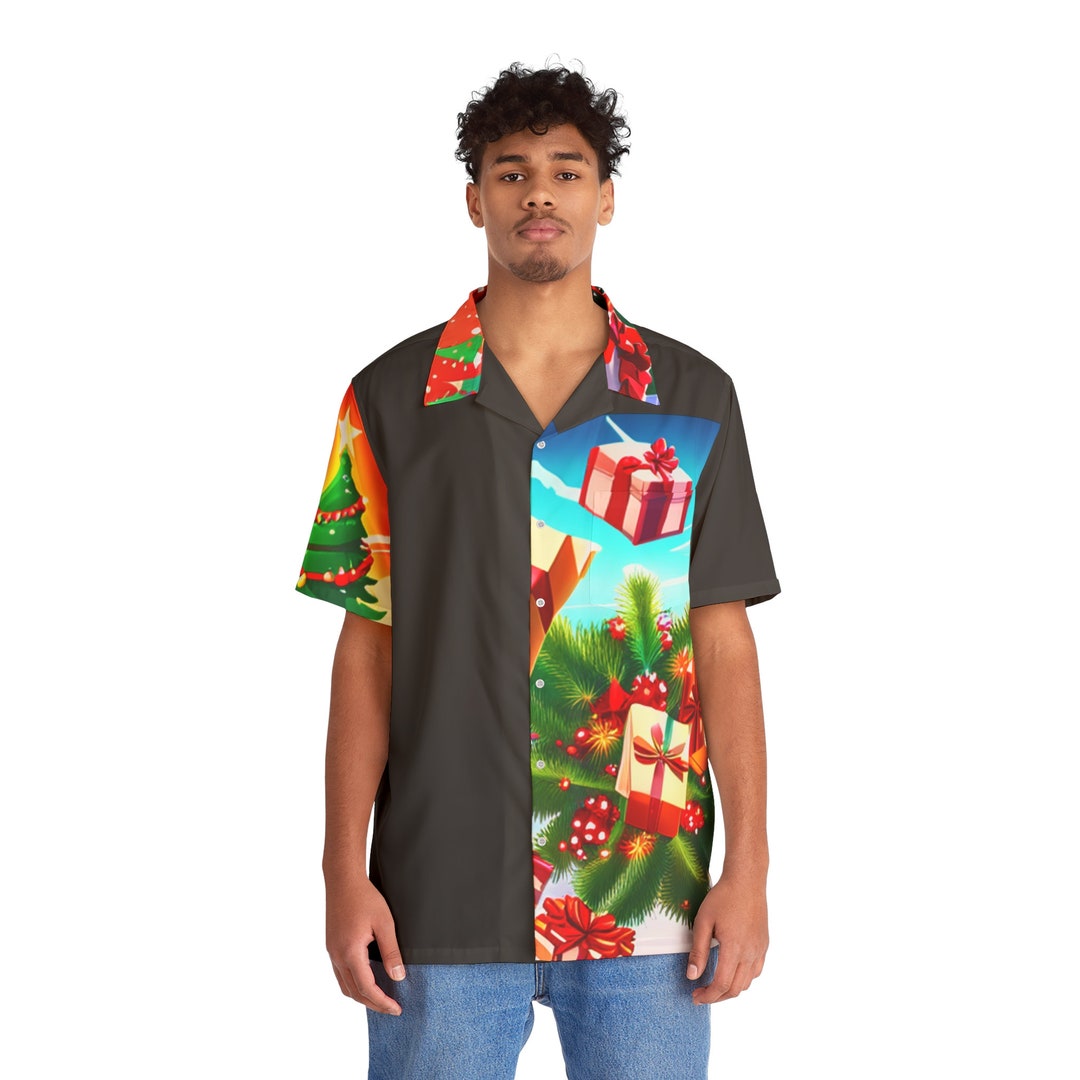 Christmas Hawaiian Shirt Festive Aloha Unique Holiday Wear Mens Split ...