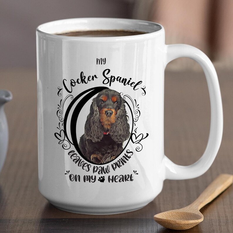 Cocker Spaniel Mug Paw Prints on My Heart White Coffee Mug Unique Dog ...