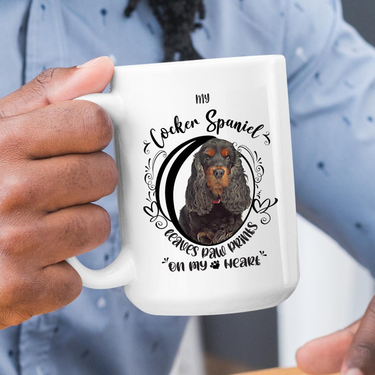 Cocker Spaniel Mug Paw Prints on My Heart White Coffee Mug Unique Dog ...