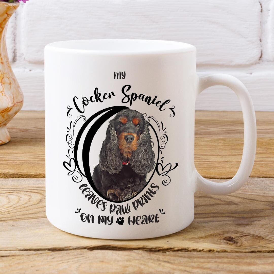 Cocker Spaniel Mug Paw Prints on My Heart White Coffee Mug Unique Dog ...