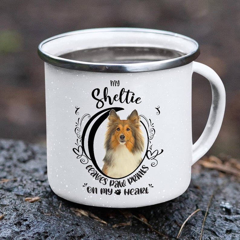 Sheltie Camping Mug Paw Prints on My Heart Stainless Steel Cup Dog ...