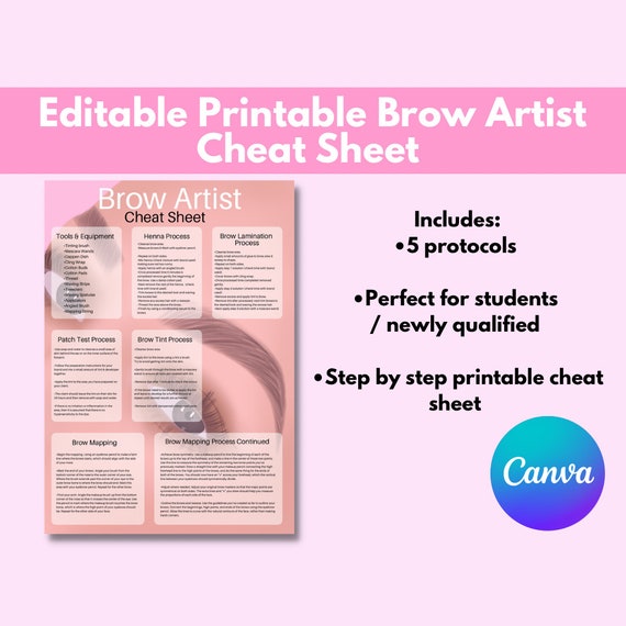 Brow Artist Cheat Sheet A4 Printable Teach From Learn From | Etsy UK