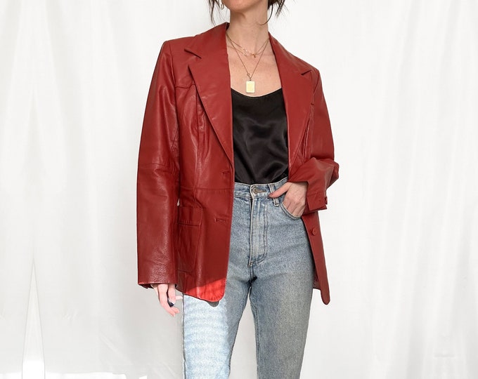 Vintage Cherry Red Leather Jacket - Etsy