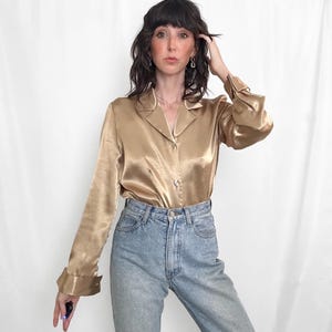Vintage Liquid Gold Satin Button Down - Etsy
