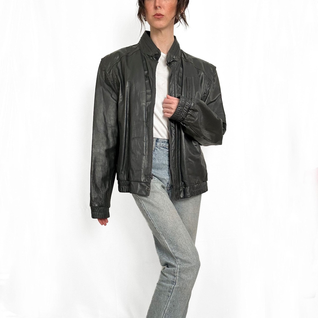 Vintage Wilsons Leather Bomber Jacket in Charcoal - Etsy
