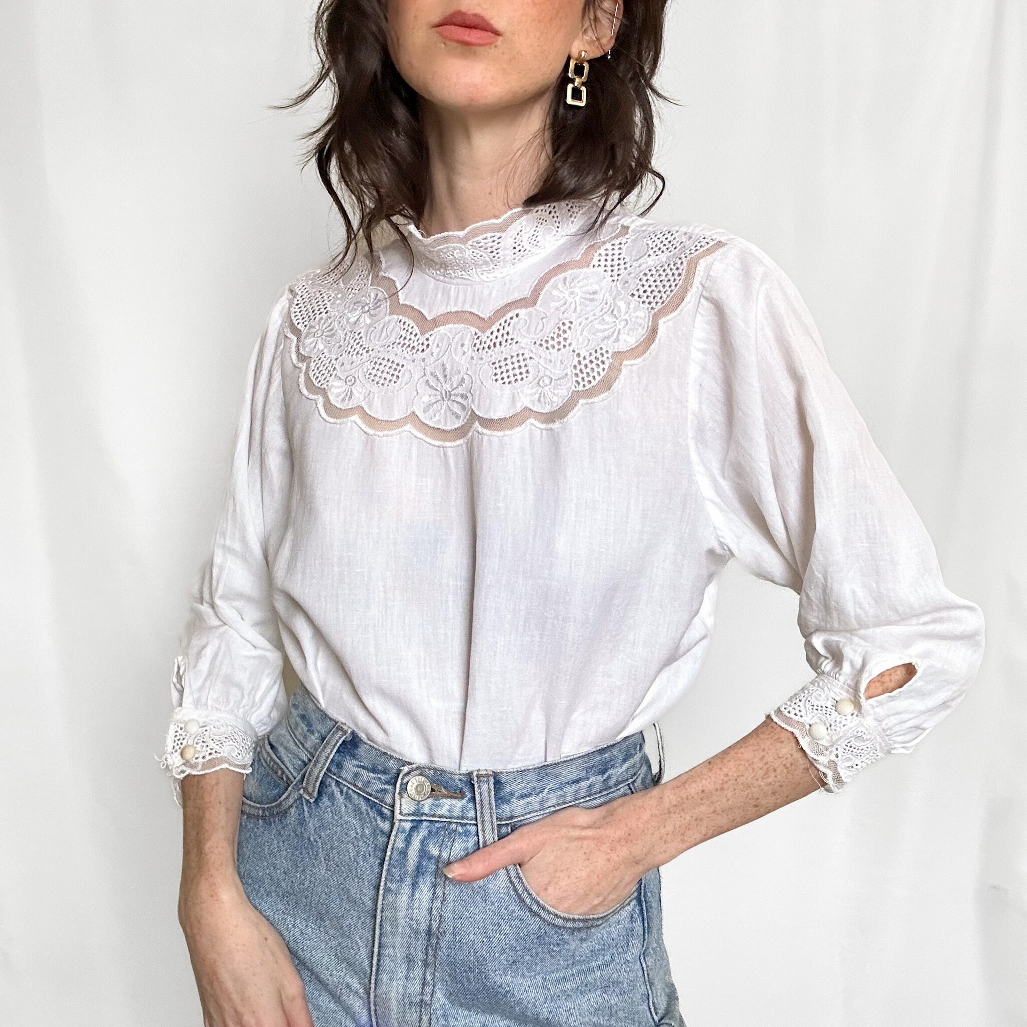 Vintage White Edwardian Eyelet Collar Top - Etsy