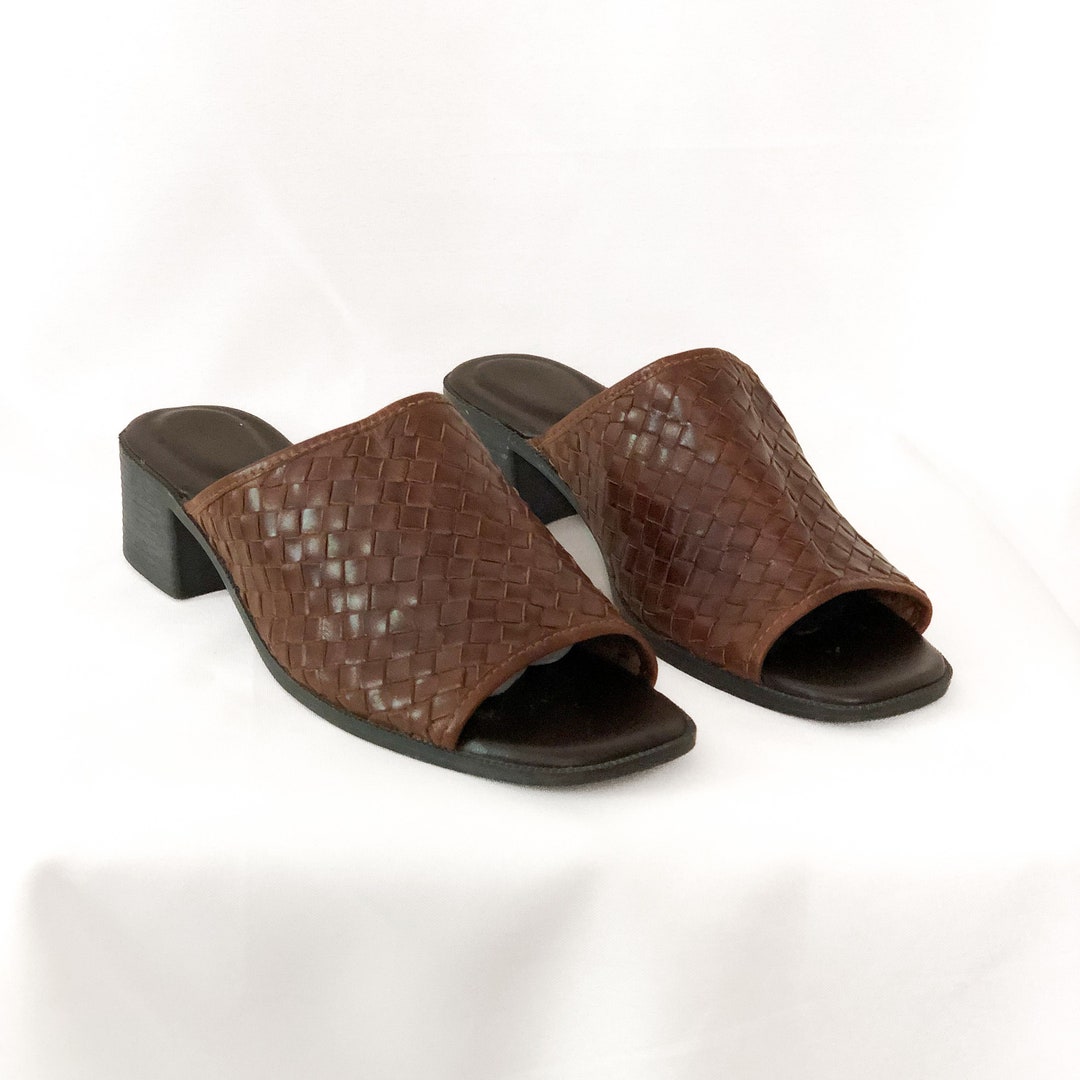 Vintage Brown Woven Leather Mules - Etsy