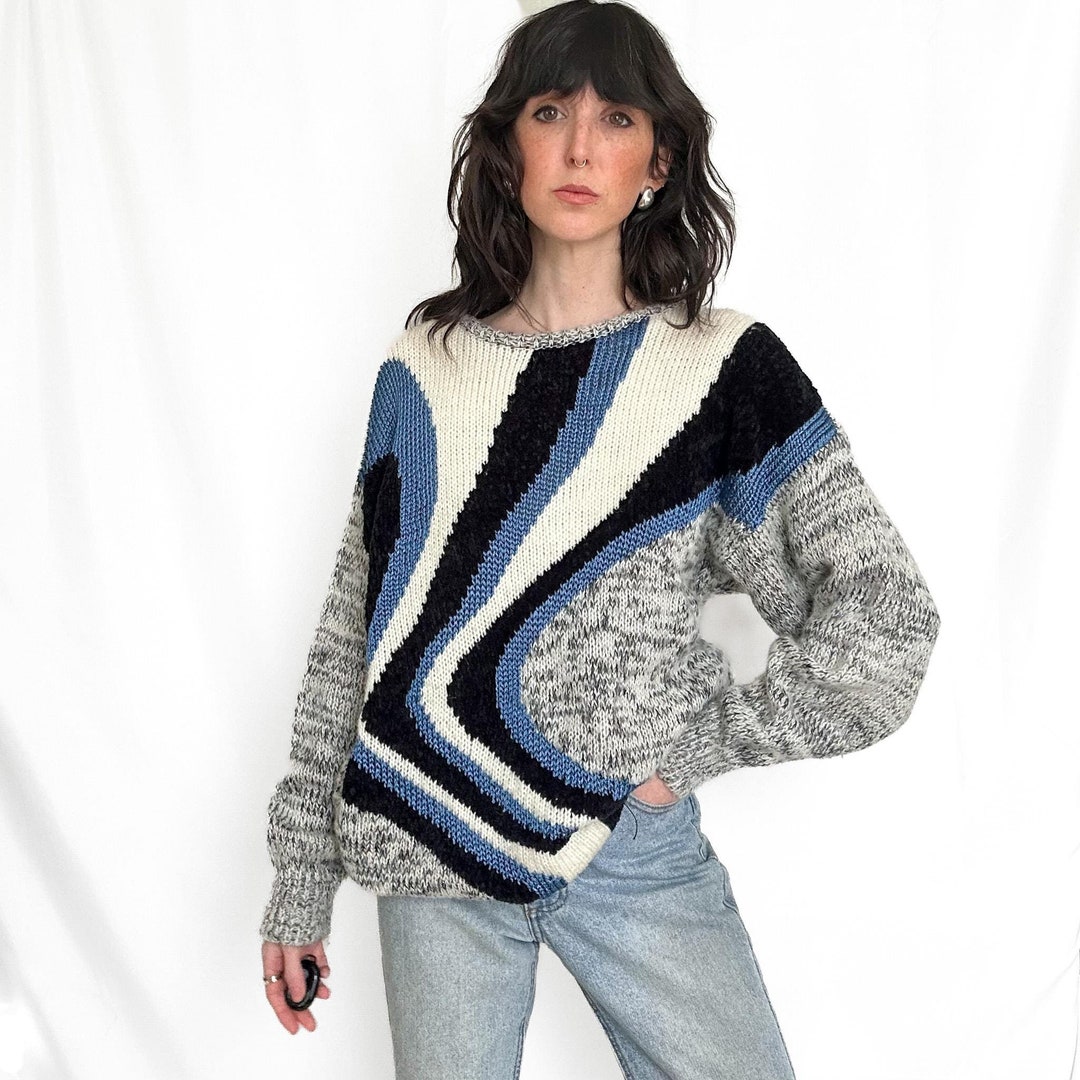 Vintage 80s Retro Wave Chunky Sweater - Etsy