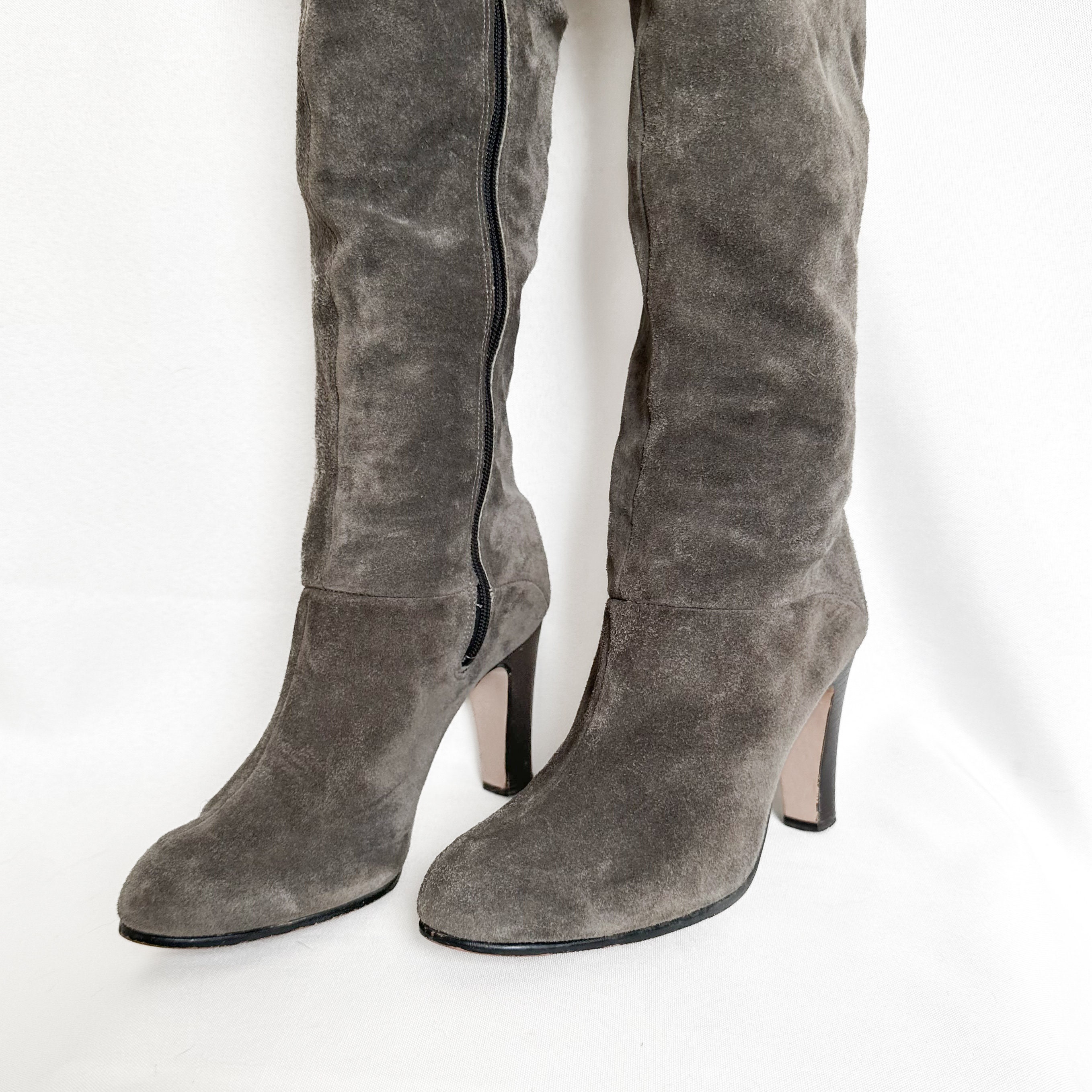 Gray Suede Knee High Leather Boots - Etsy