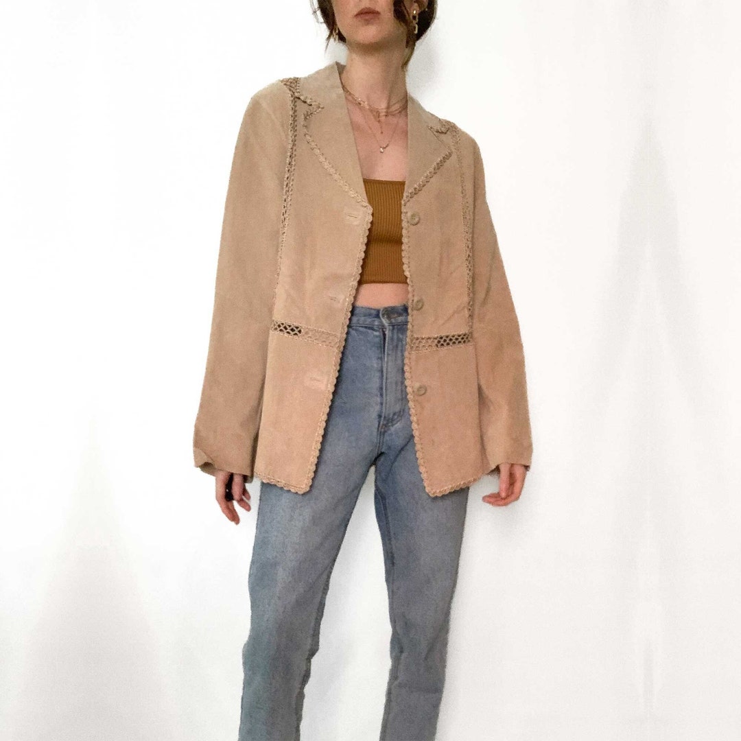 Western Prairie Crochet Suede Leather Jacket - Etsy