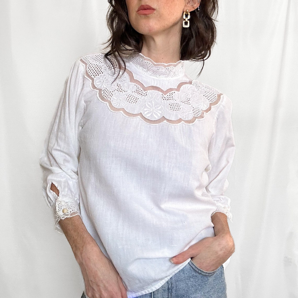 Vintage White Edwardian Eyelet Collar Top - Etsy