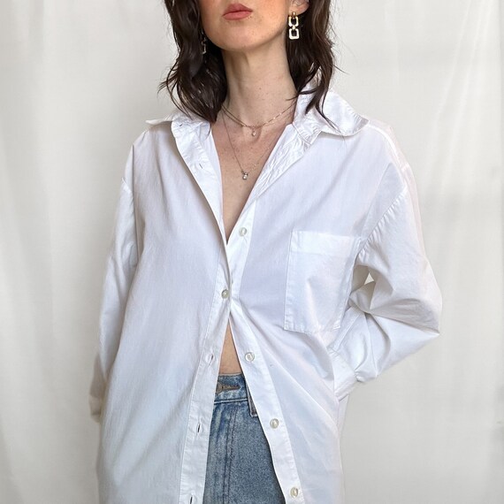 Vintage White Cotton Boxy Button Down - Gem