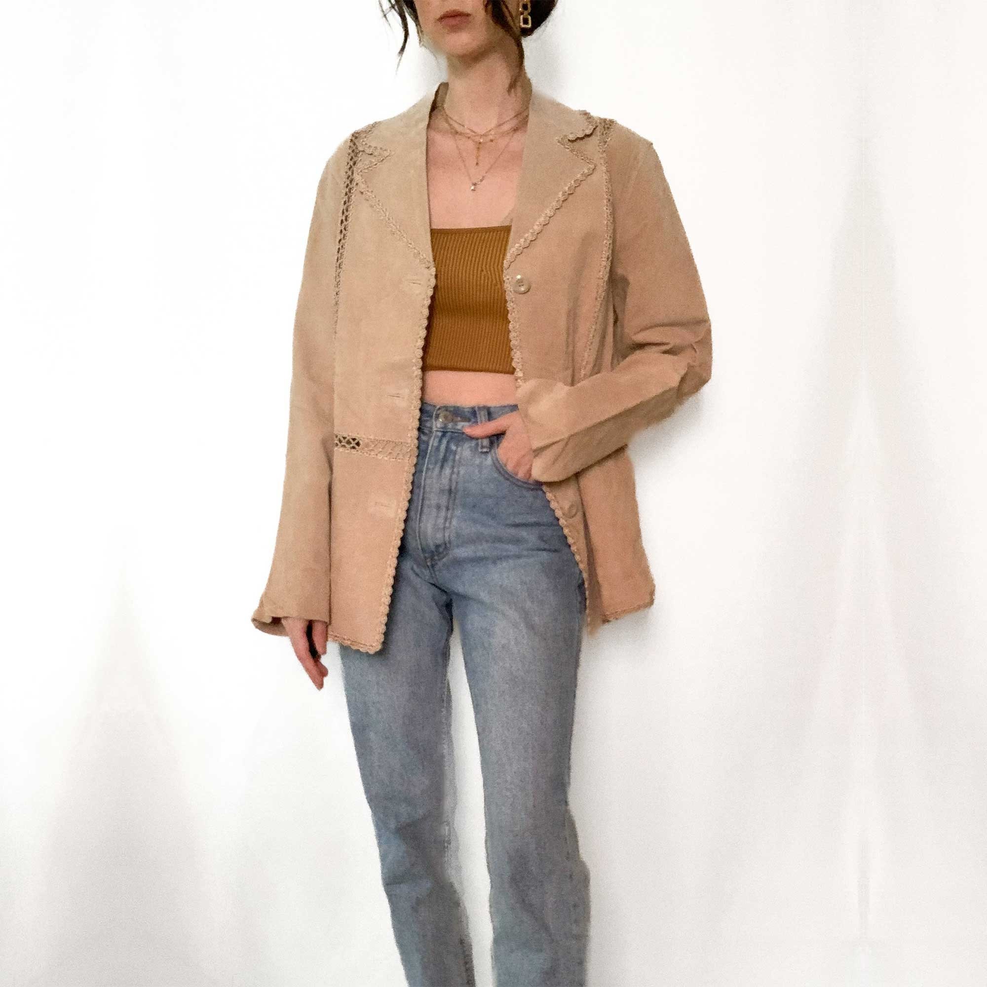 Western Prairie Crochet Suede Leather Jacket - Etsy