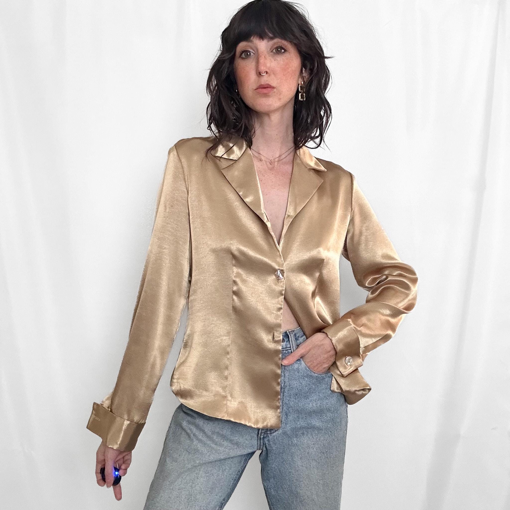 Vintage Liquid Gold Satin Button Down - Etsy
