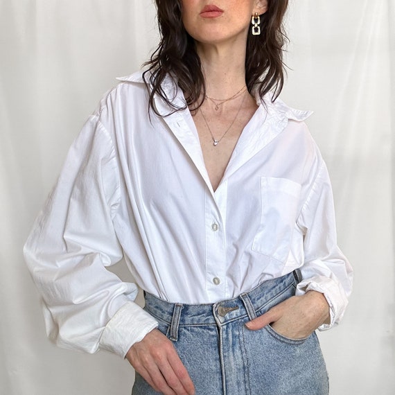 Vintage White Cotton Boxy Button Down - Gem