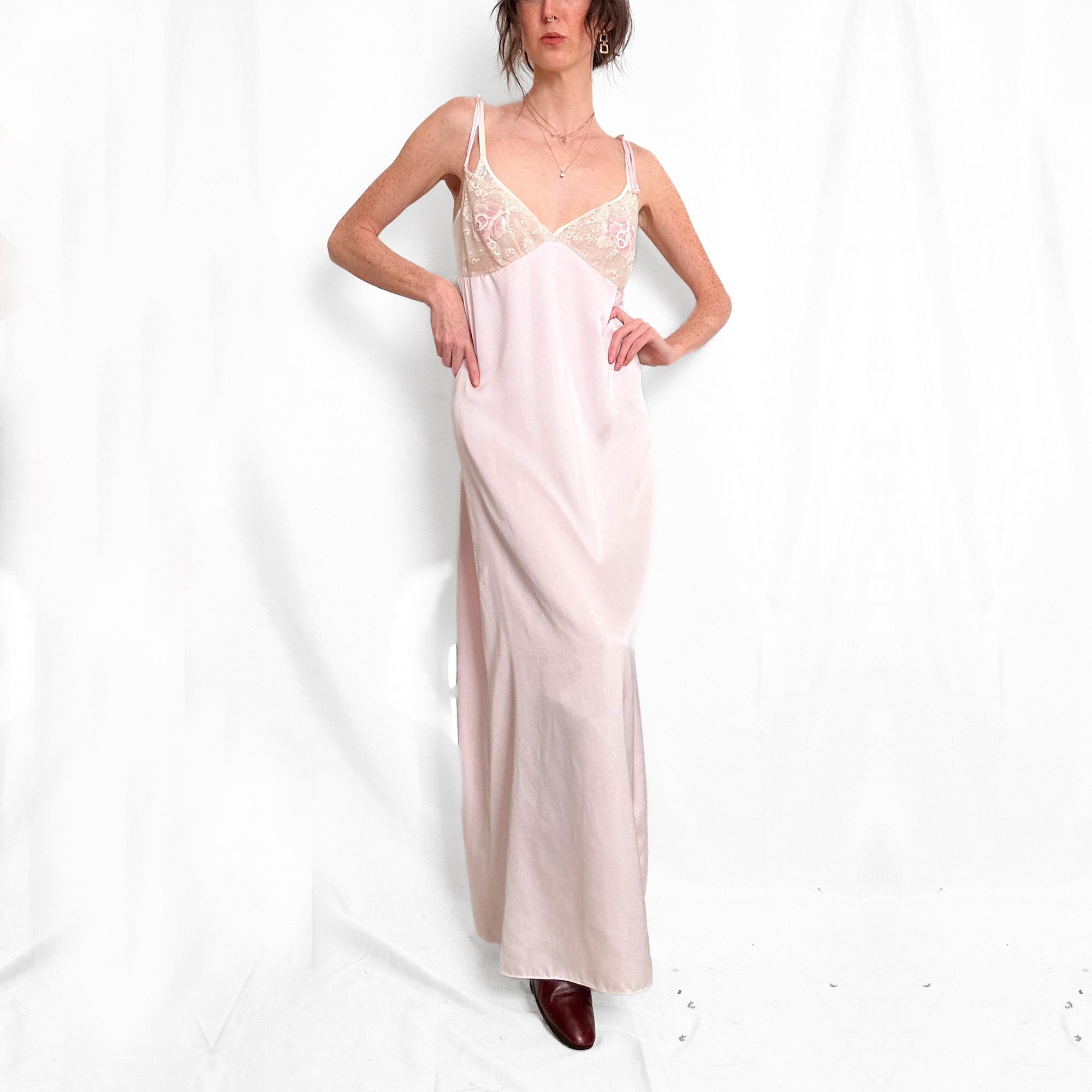 Vintage Pink Satin Maxi Slip Dress - Etsy