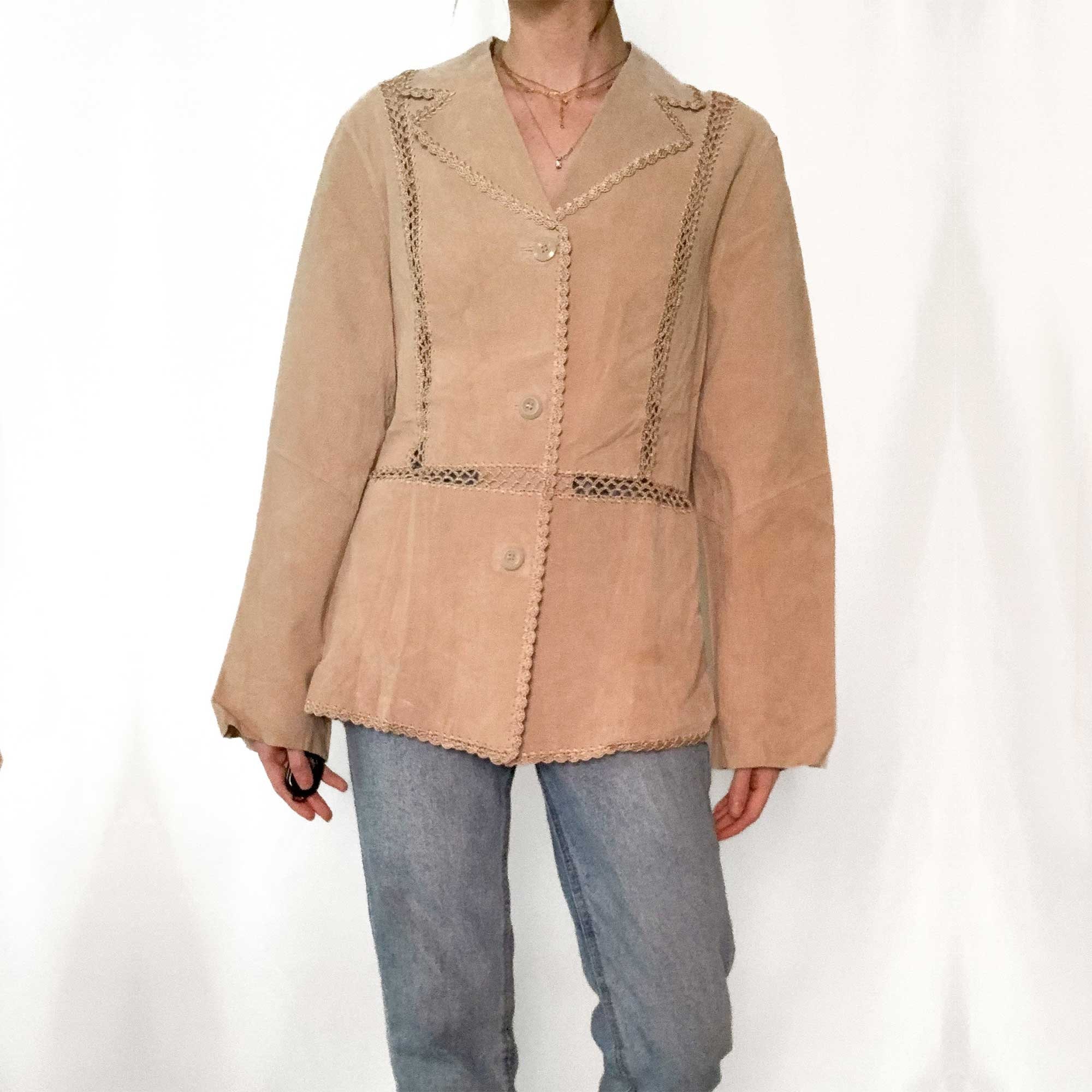 Western Prairie Crochet Suede Leather Jacket - Etsy