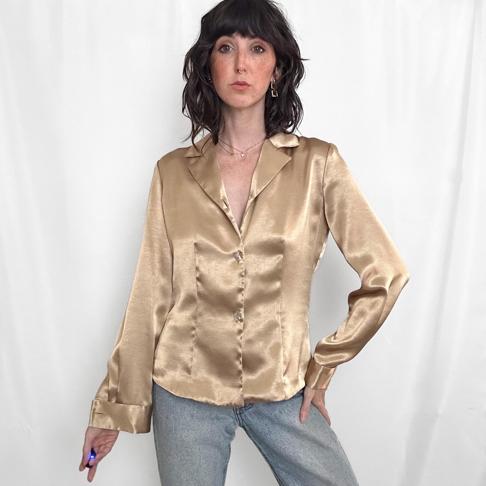 Vintage Liquid Gold Satin Button Down - Etsy