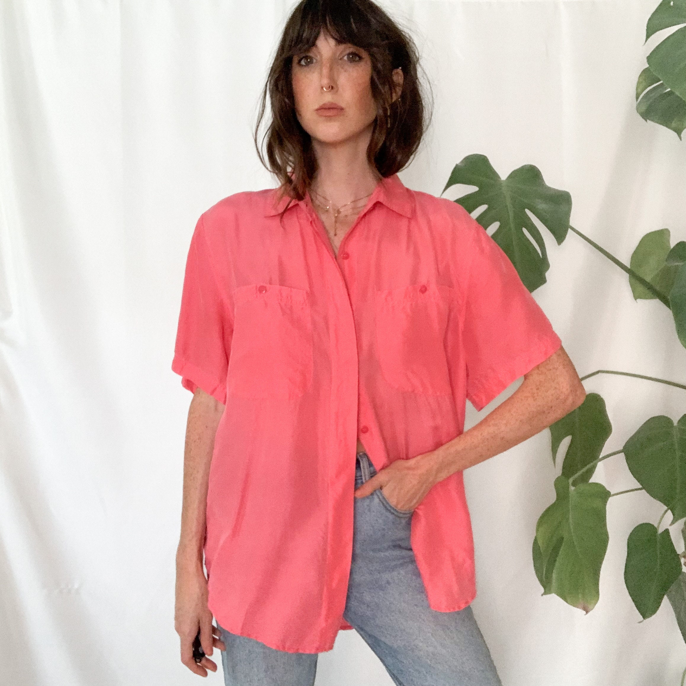 Vintage Hot Pink Silk Button Down - Etsy