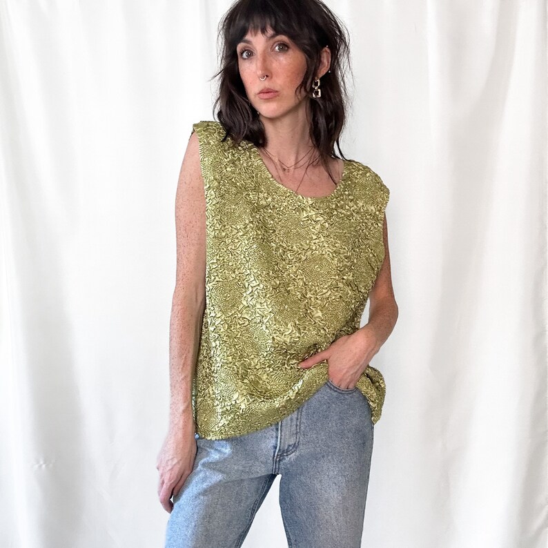 Chartreuse Satin Swirl Tank Top - Etsy