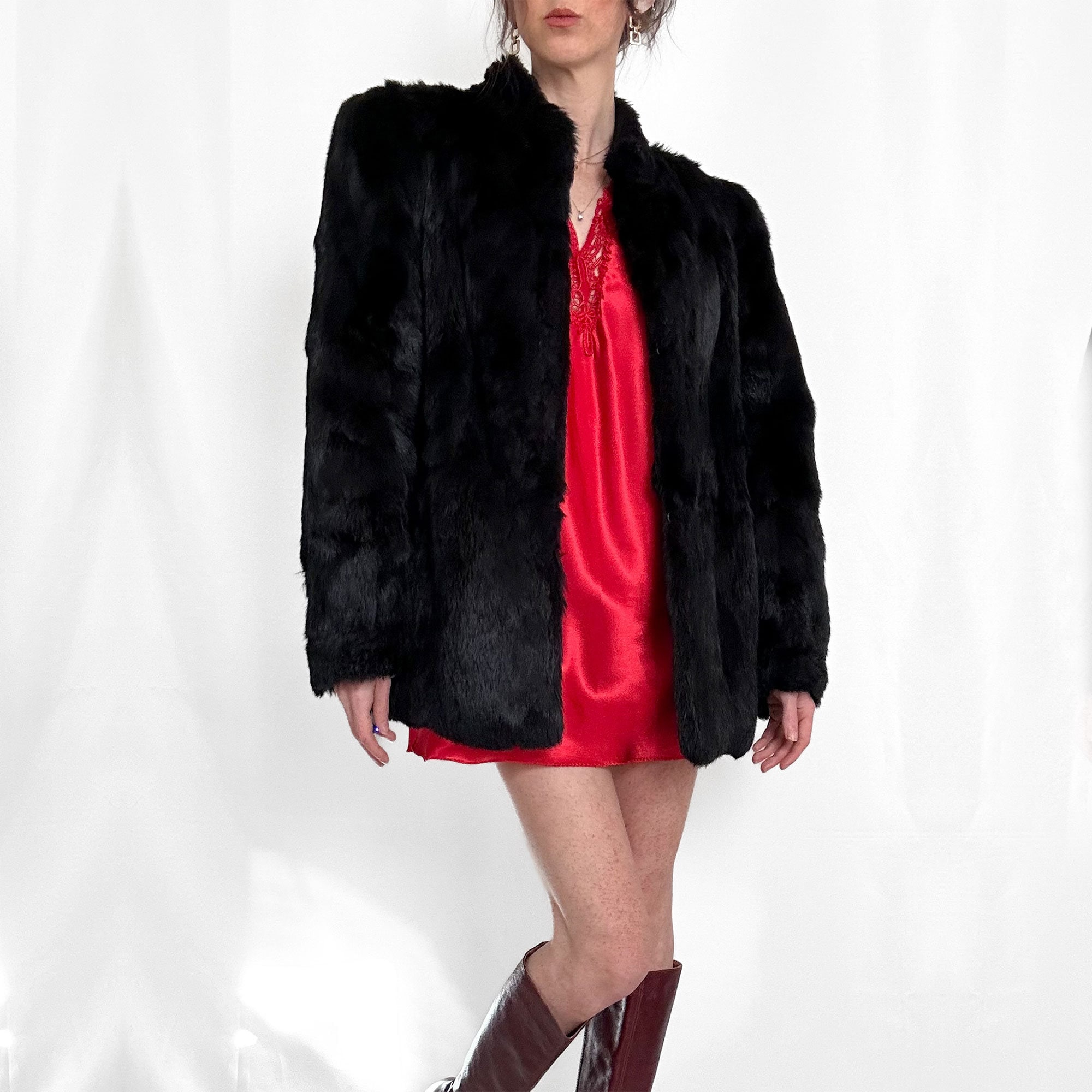 Vintage Black Rabbit Fur Coat - Etsy
