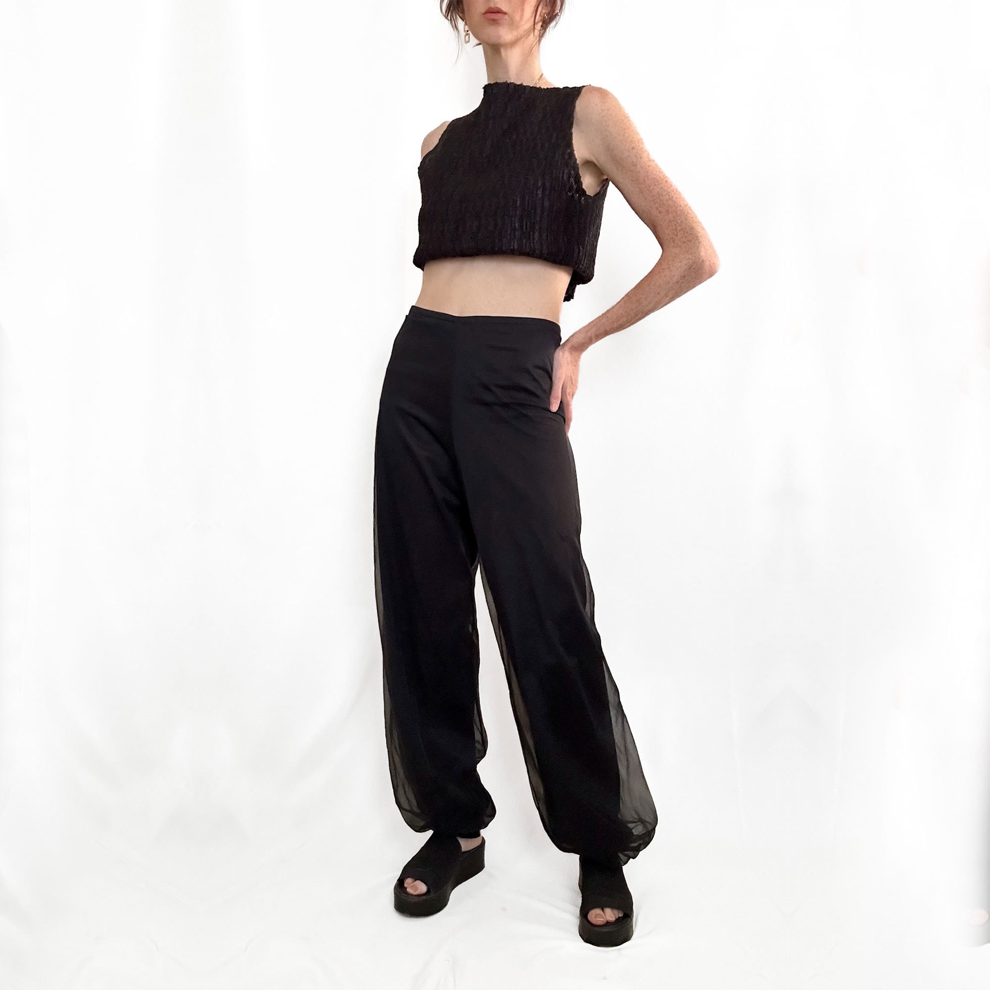 Vintage Black Semi Sheer Harem Pants - Etsy