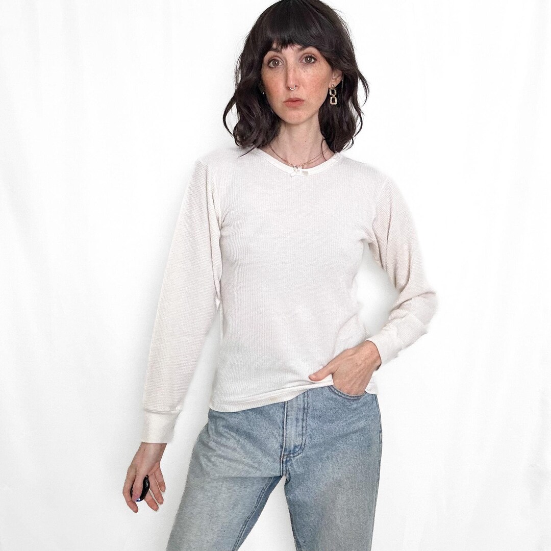 Vintage White Waffle Thermal Tee - Etsy