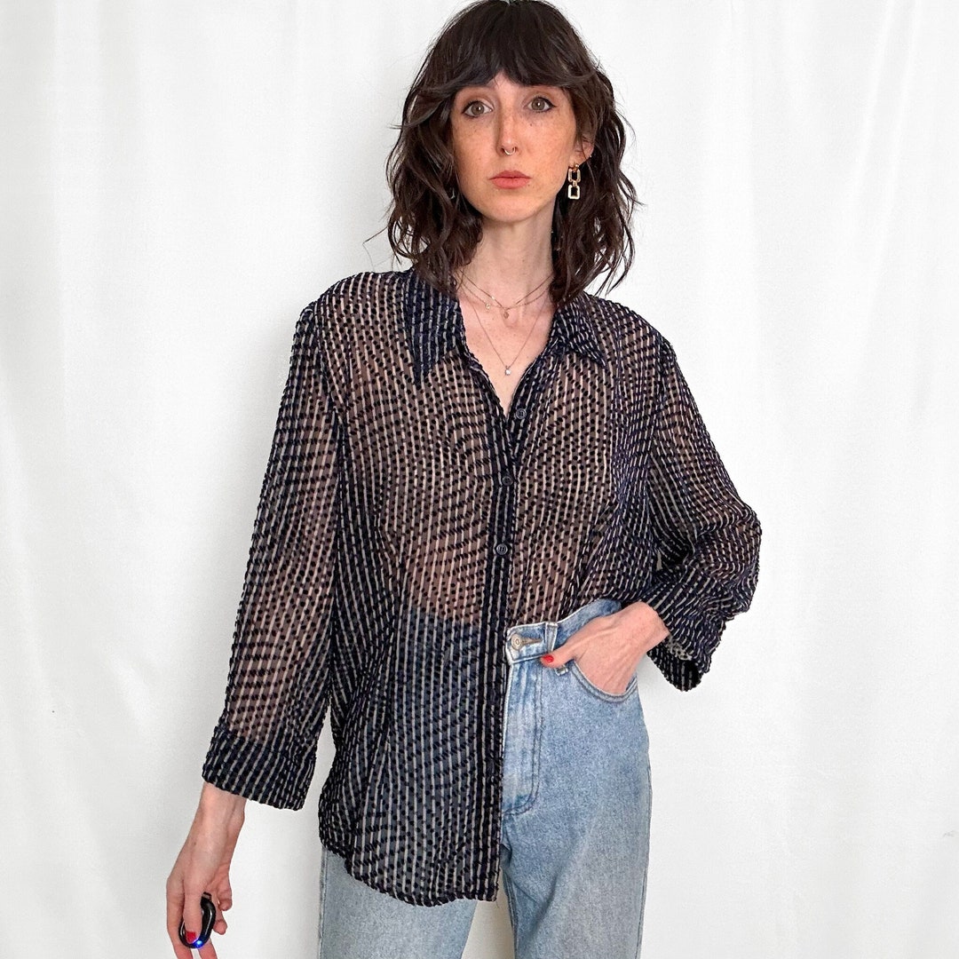 Vintage Sheer Pinstripe Velvet Button Down - Etsy