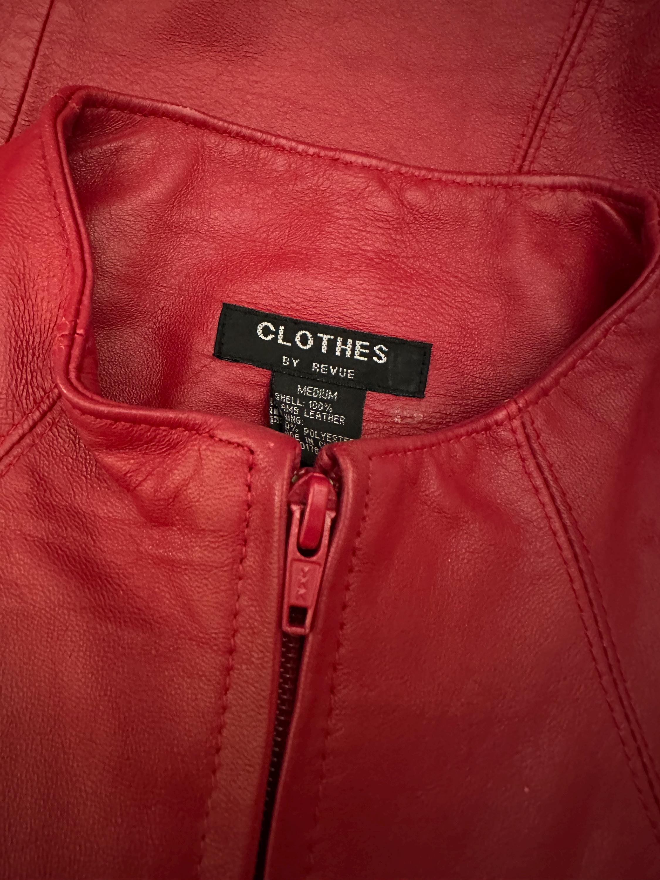 Vintage Red Cropped Leather Jacket - Etsy