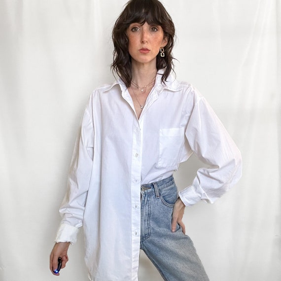 Vintage White Cotton Boxy Button Down - Gem