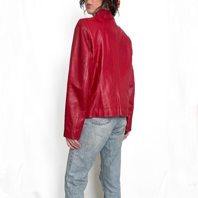Vintage Red Cropped Leather Jacket - Etsy