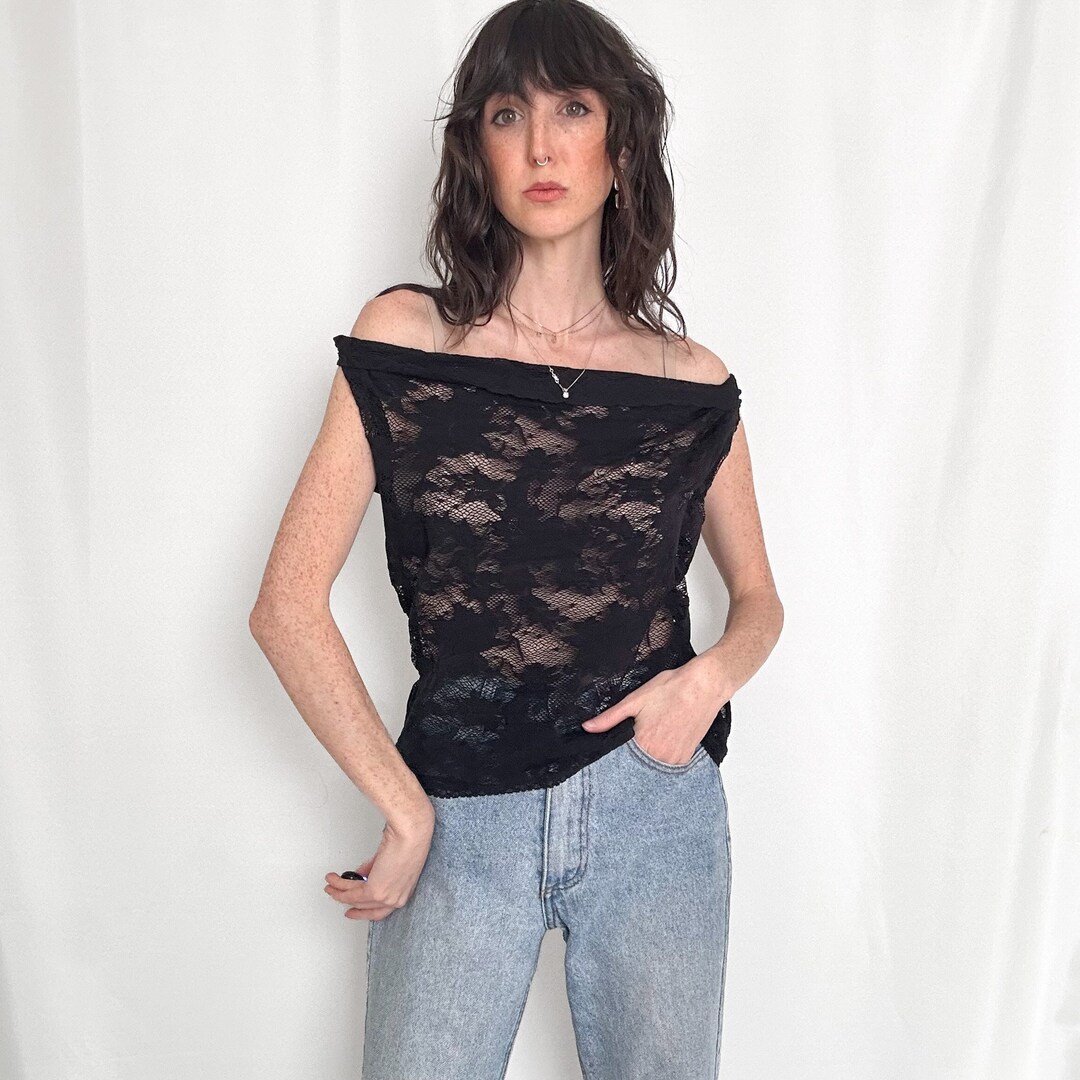 Vintage Cache Black Sheer Lace Top - Etsy