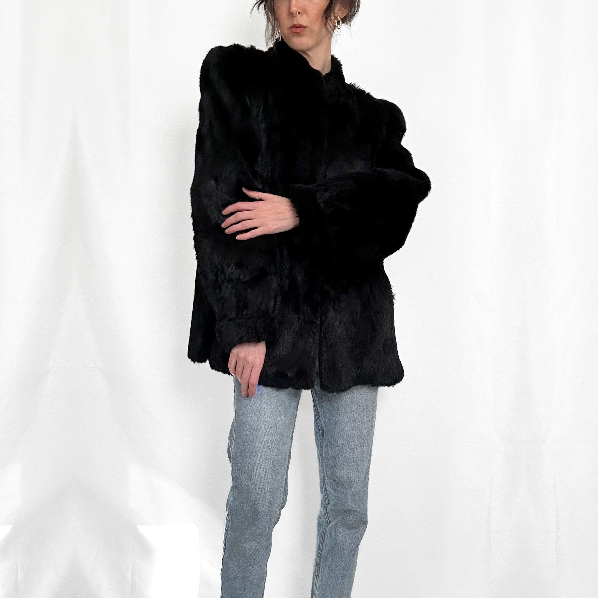 Vintage Black Rabbit Fur Coat - Etsy