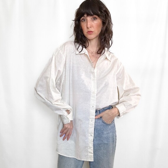 Vintage White Floral Cotton Boxy Button Down - Gem