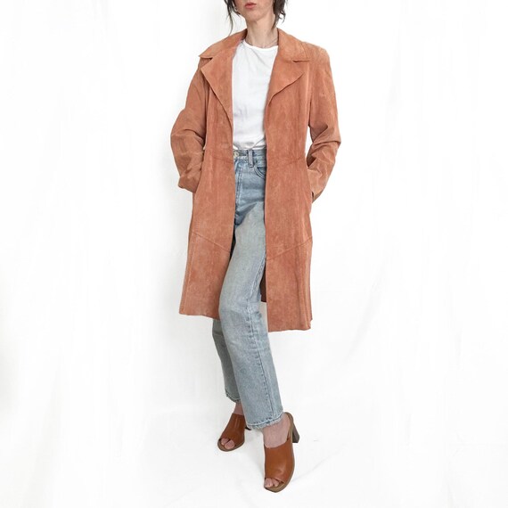 Y2K Sunset Orange Suede Leather Duster Jacket - Gem