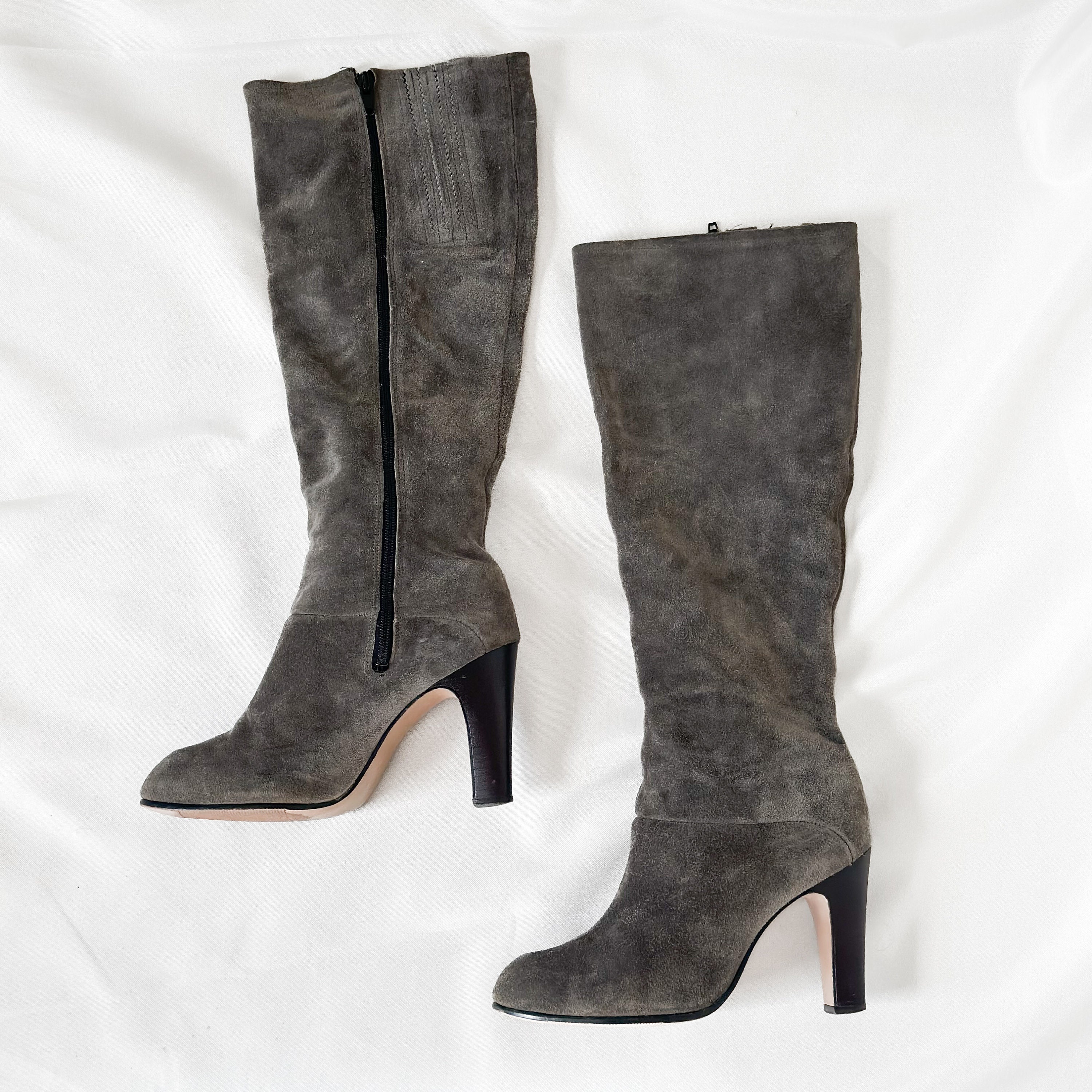 Gray Suede Knee High Leather Boots - Etsy