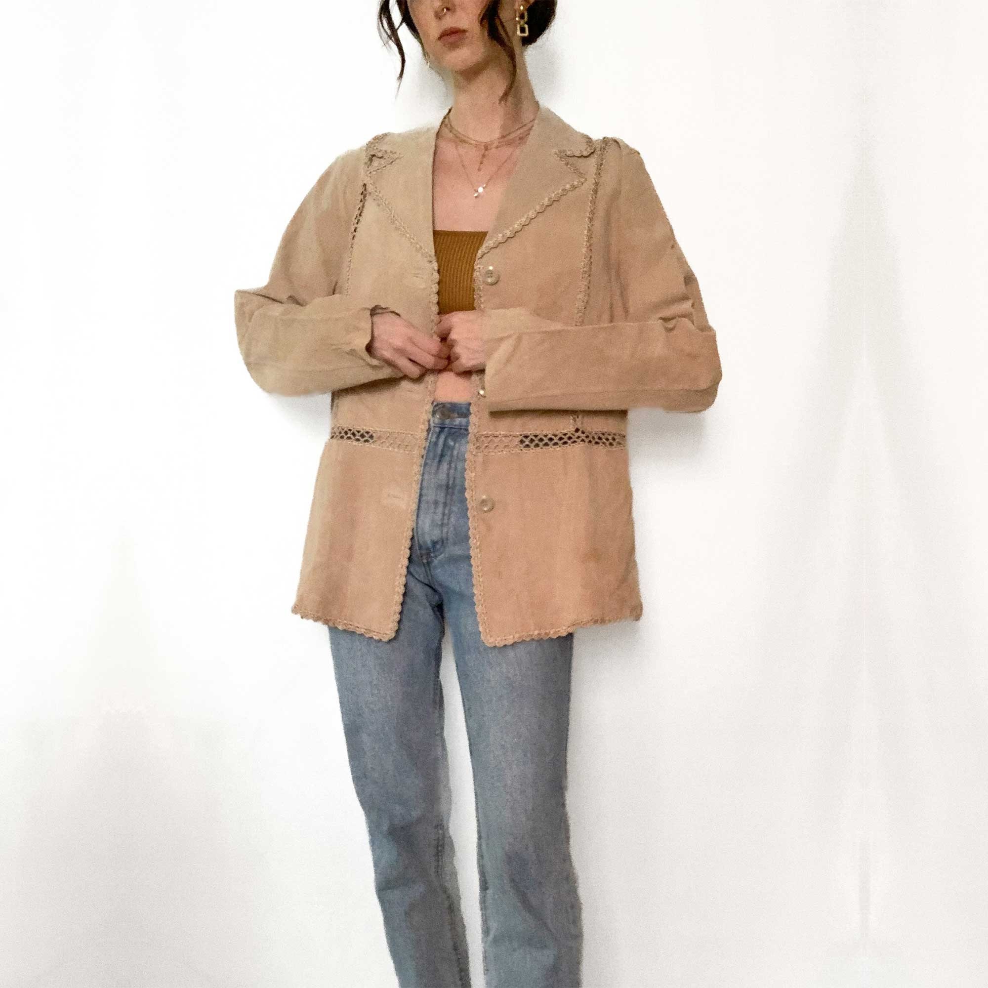 Western Prairie Crochet Suede Leather Jacket - Etsy