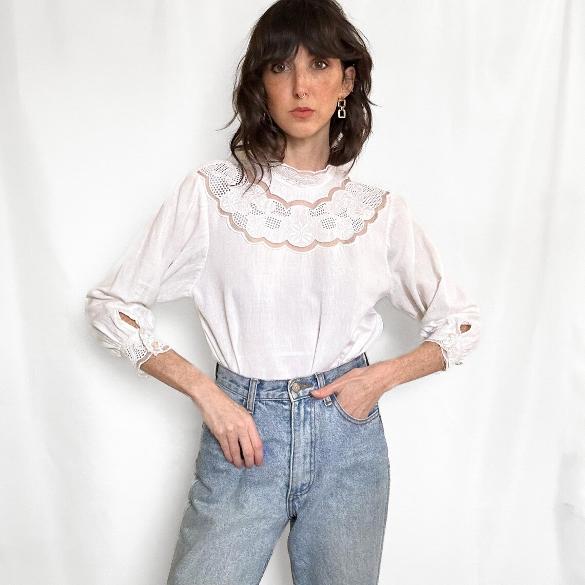 Vintage White Edwardian Eyelet Collar Top - Etsy