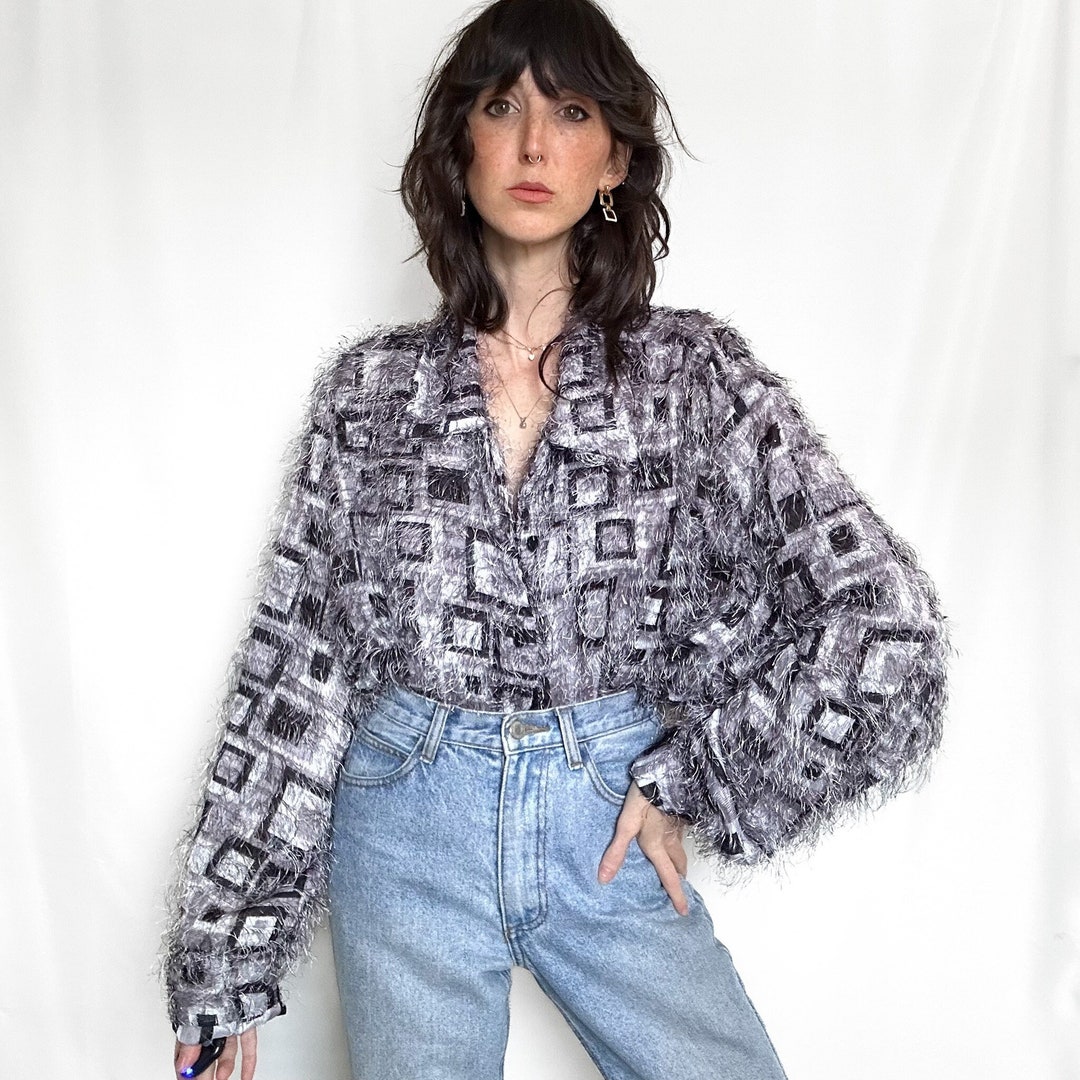 Vintage Fuzzy Fringe Checkered Button Down - Etsy