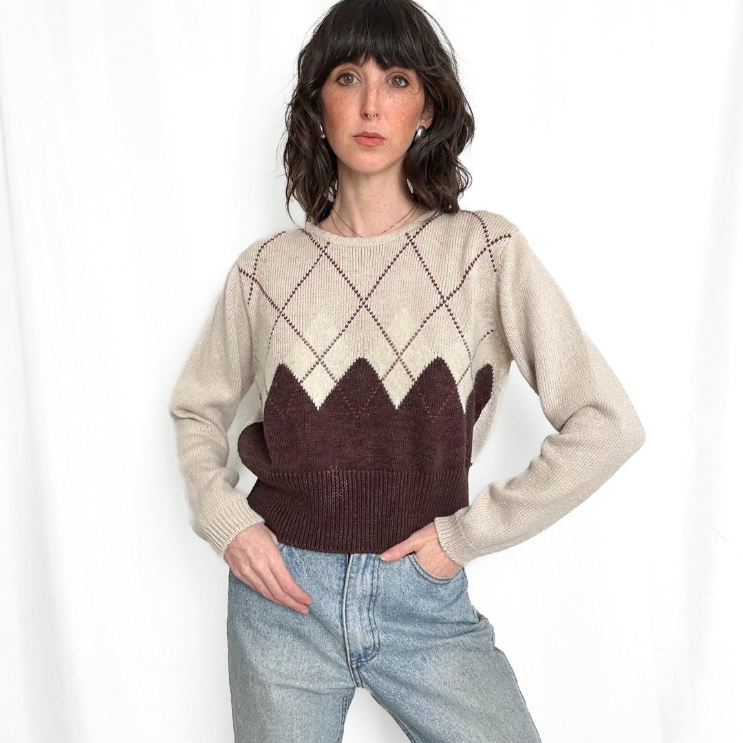Vintage Espresso Argyle Cropped Sweater - Etsy