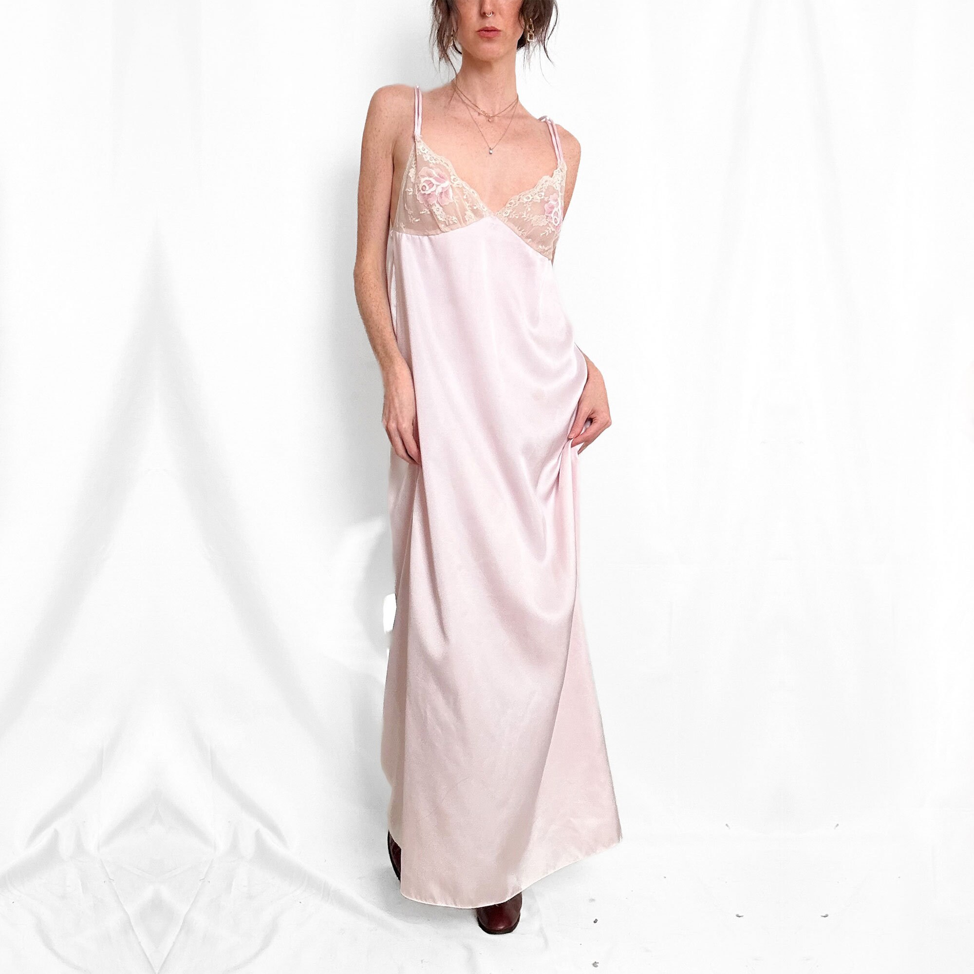 Vintage Pink Satin Maxi Slip Dress - Etsy