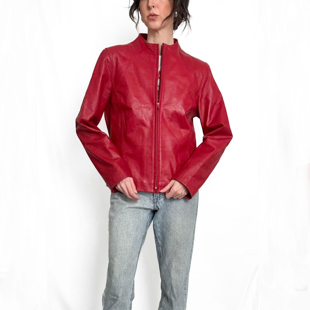 Vintage Red Cropped Leather Jacket - Etsy