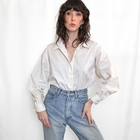 Vintage White Floral Cotton Boxy Button Down - Gem