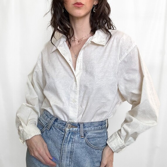 Vintage White Floral Cotton Boxy Button Down - Gem