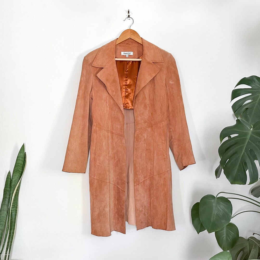 Y2K Sunset Orange Suede Leather Duster Jacket - Etsy