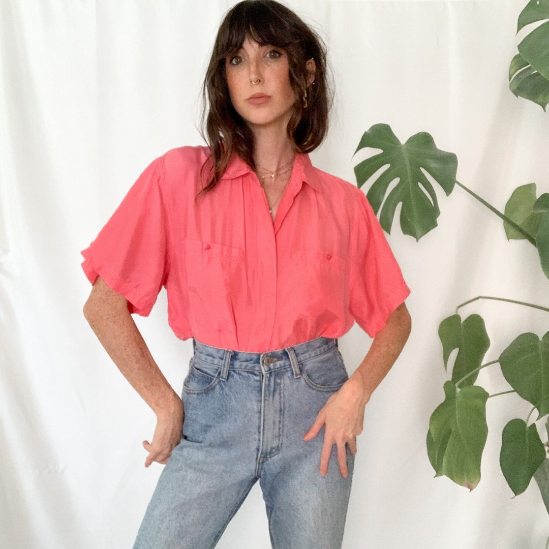 Vintage Hot Pink Silk Button Down - Etsy