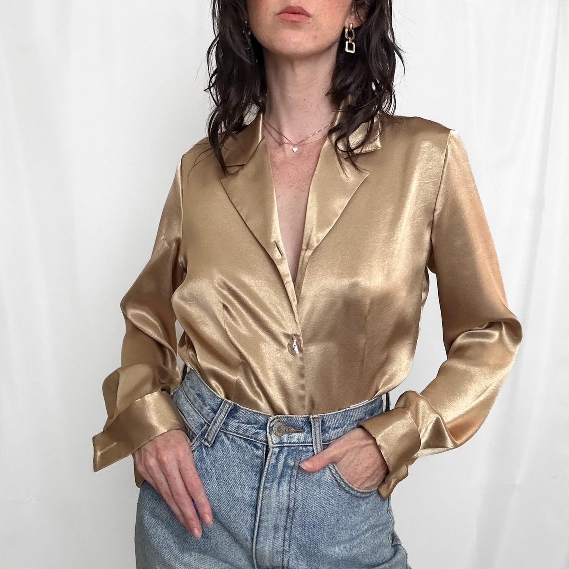 Vintage Liquid Gold Satin Button Down - Etsy