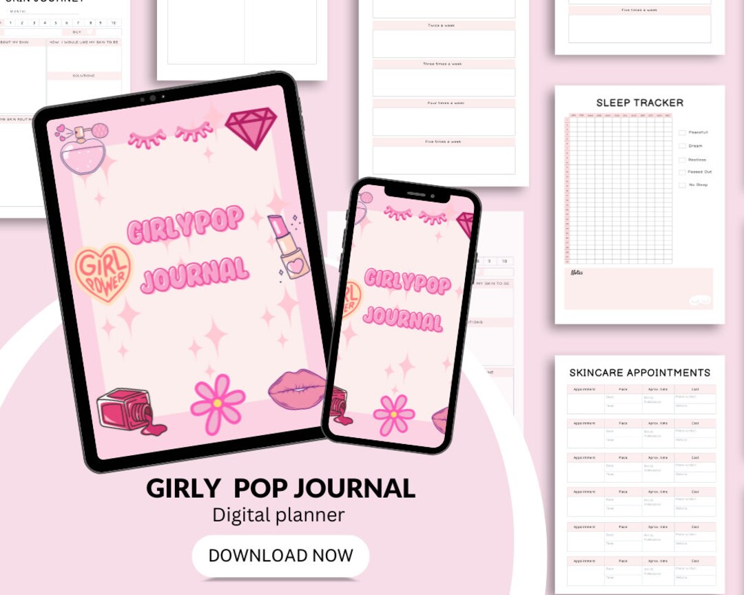 Girly Pop Digital Planner Habit Tracker Notes Page Skincare Routine ...