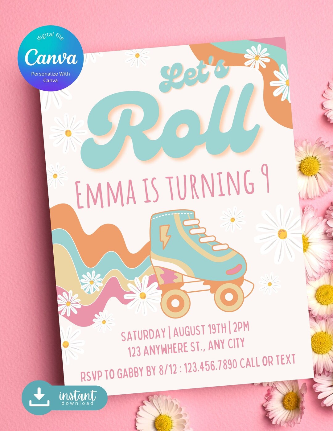 Invitación de cumpleaños de Let's Roll Skate, invitación de cumpleaños ...