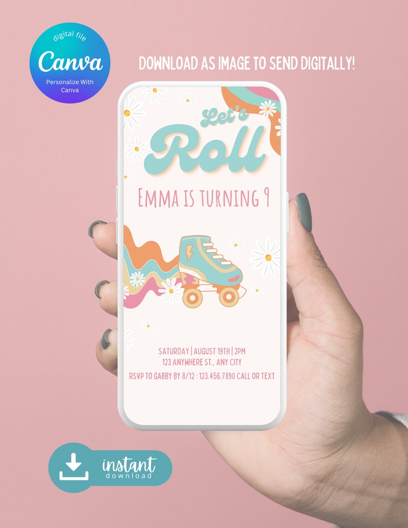 Invitación de cumpleaños de Let's Roll Skate, invitación de cumpleaños ...
